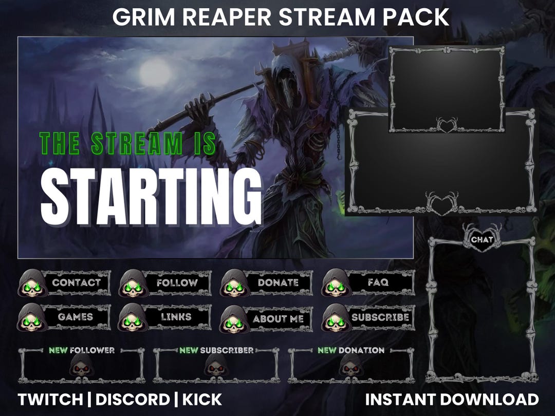 Grim Reaper Twitch Stream Pack | Spooky Stream Pack | Webcam Overlay ...