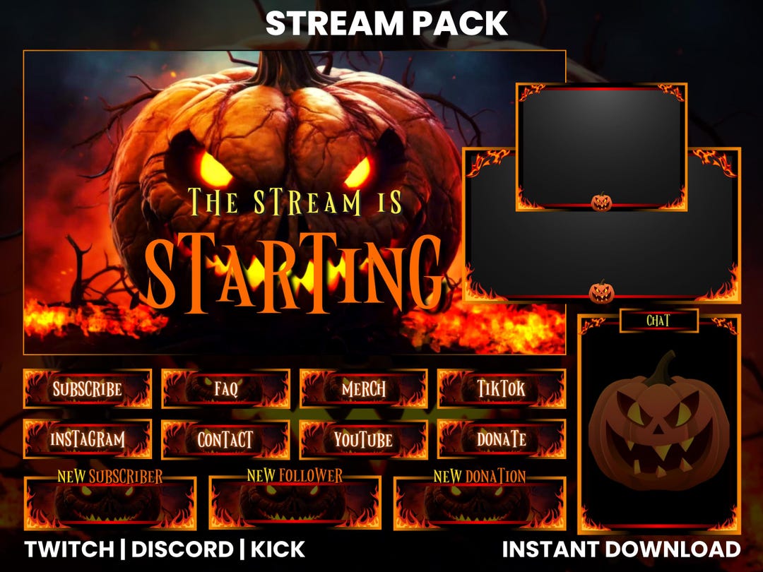 Halloween Fire Pumpkin Twitch Stream Pack | Animated Screens - Etsy