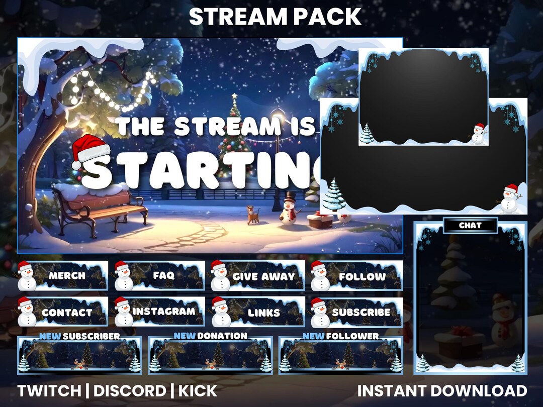 Snow Christmas Twitch Stream Pack | Twitch Screen Overlay | Webcam ...