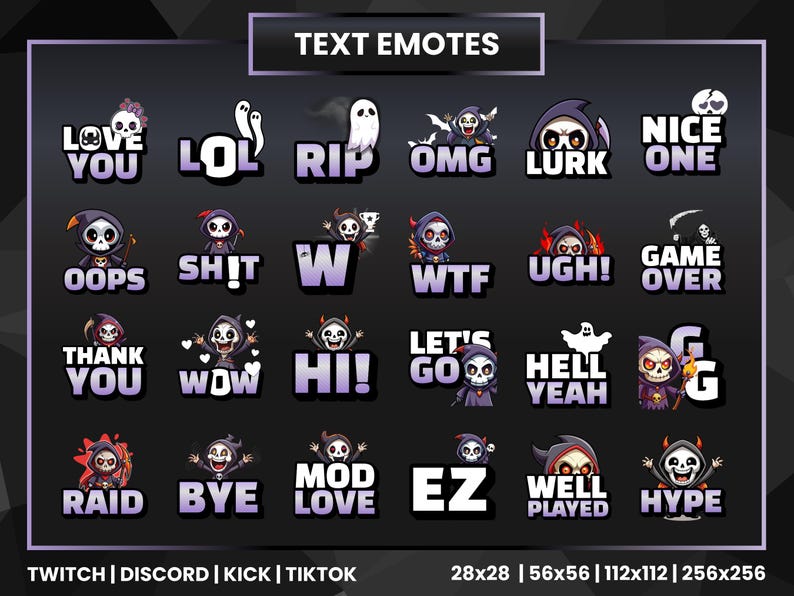 24 X Grim Reaper Emotes | Twitch Emotes | Purple and White Emotes ...
