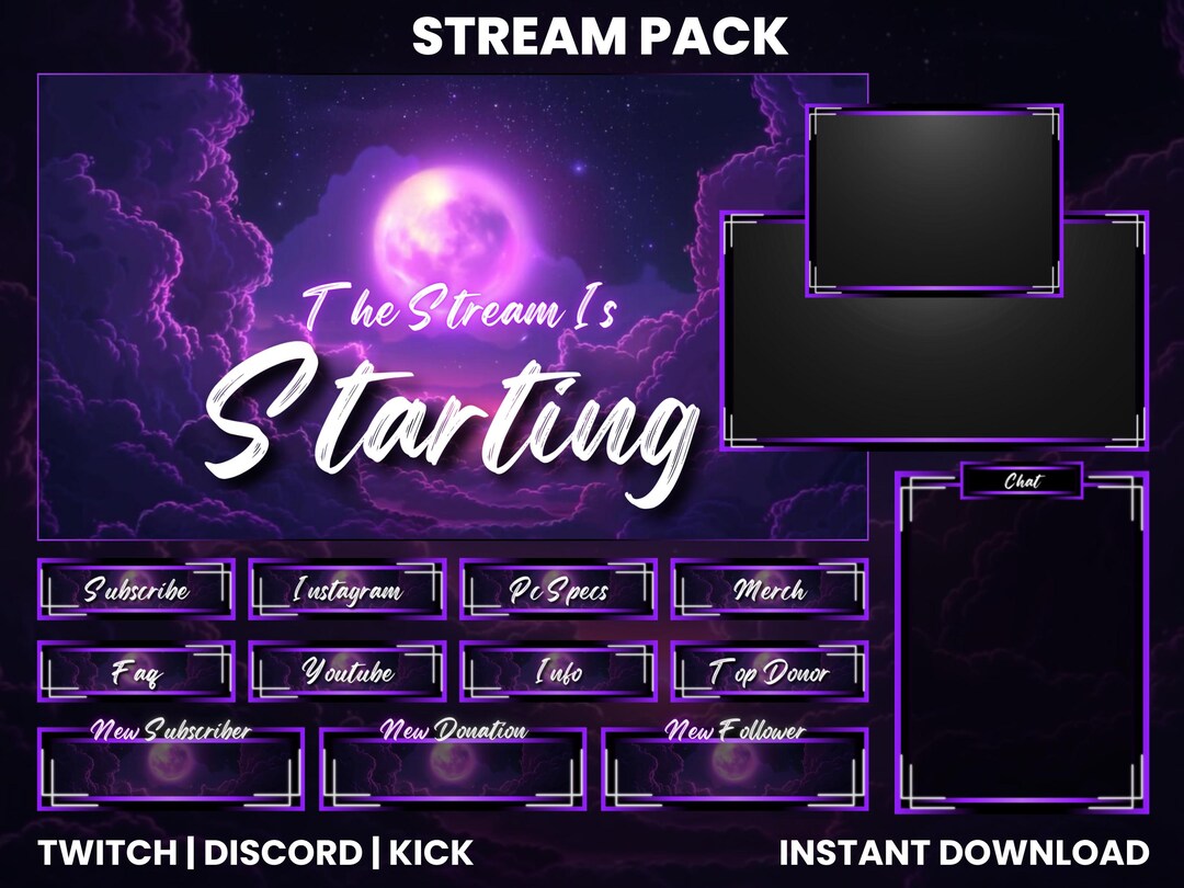 Purple Moon Twitch Stream Pack | Animated Screens | Twitch Screen ...