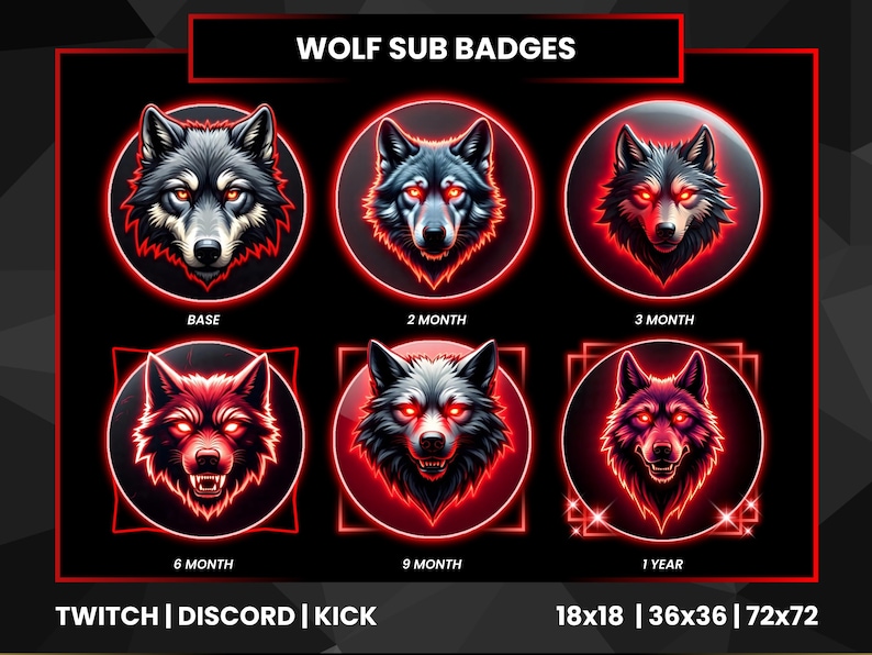 Wolf Sub Badges for Twitch Streamers | Fierce Werewolf Loyalty Badges ...