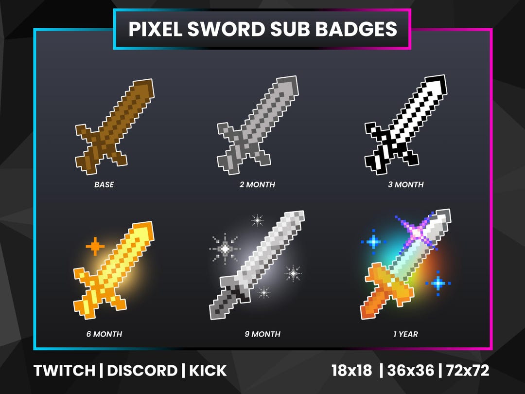 Twitch Sub Badges | Bit Badges Twitch | Sword Sub Badges | Pixel Bit ...