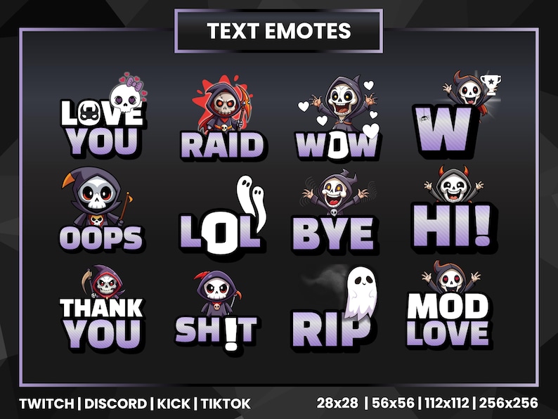 24 X Grim Reaper Emotes | Twitch Emotes | Purple and White Emotes ...