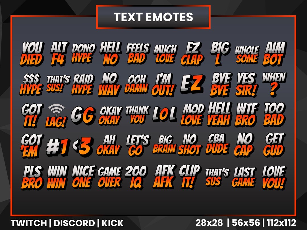 50 Text Emotes | Red Orange Gradient Text Emotes | Twitch Emotes | Fire ...