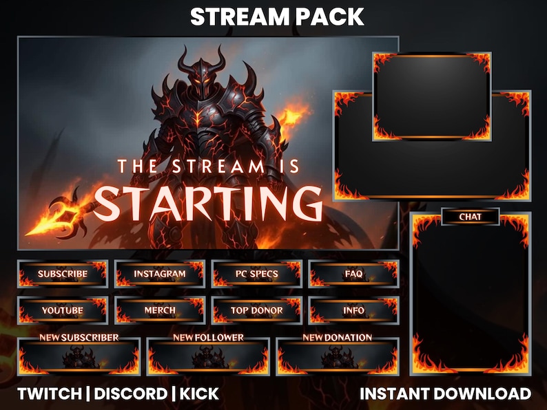 Fire Knight Stream Overlay Pack – Animated Fire Overlays, Starting ...