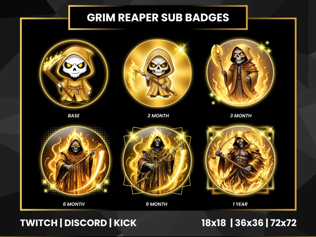 Golden Neon Grim Reaper Sub Badges for Twitch, Discord & Kick - Etsy