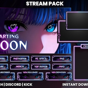 Anime Girl Stream Overlay Pack for Twitch, Youtube, Kick | Animated ...