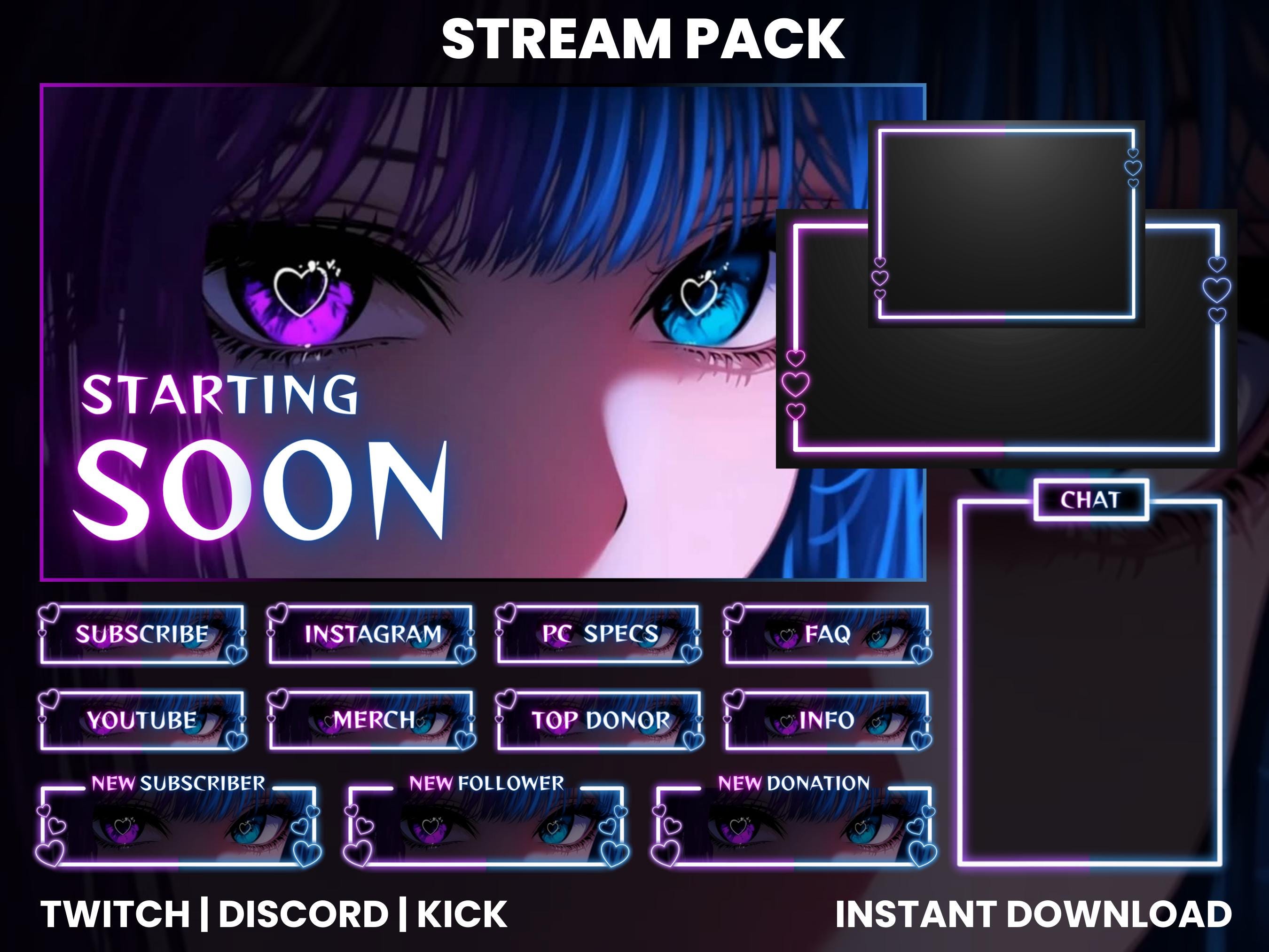 Anime Girl Stream Overlay Pack for Twitch, Youtube, Kick | Animated ...