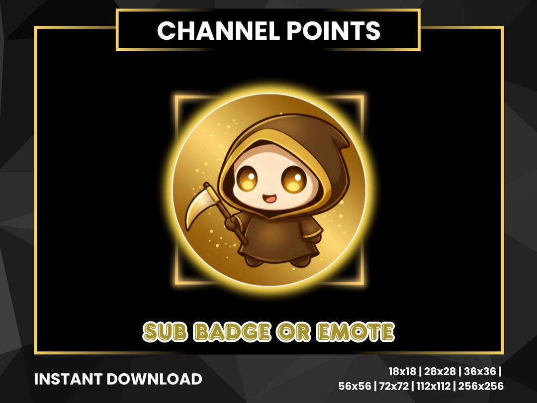 Cute Golden Grim Reaper Channel Points Badge | Yellow Reaper Sub Badge ...