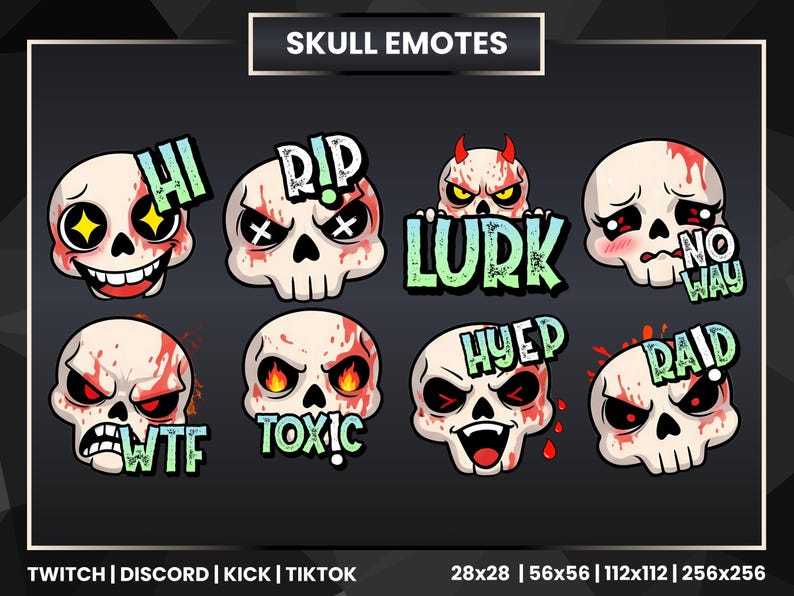 Skull Emotes Pack | Horror Twitch Emotes | Creepy Discord & Kick Chat ...