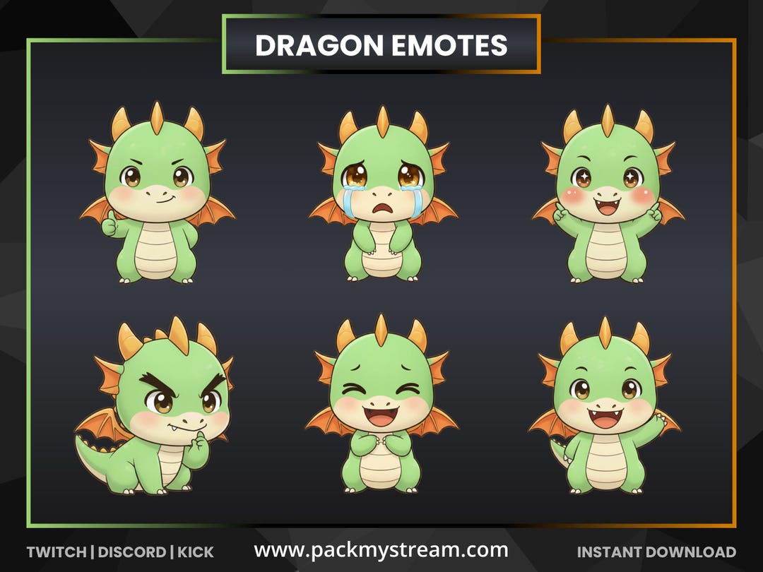 Dragon Emotes for Twitch | 6x Animated + 6x Static Dragon Emotes | Cute ...