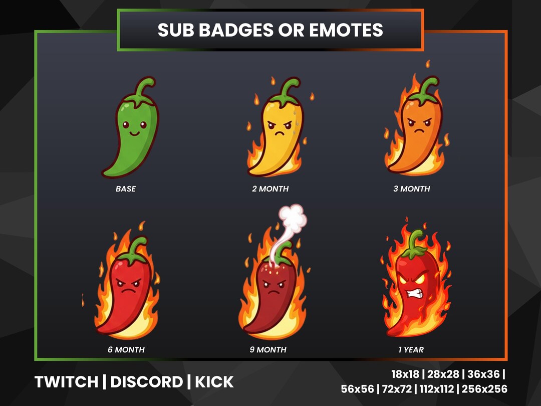 Spicy Chili Pepper Sub Badges for Twitch | Fiery Sub Badge Set | Hot ...