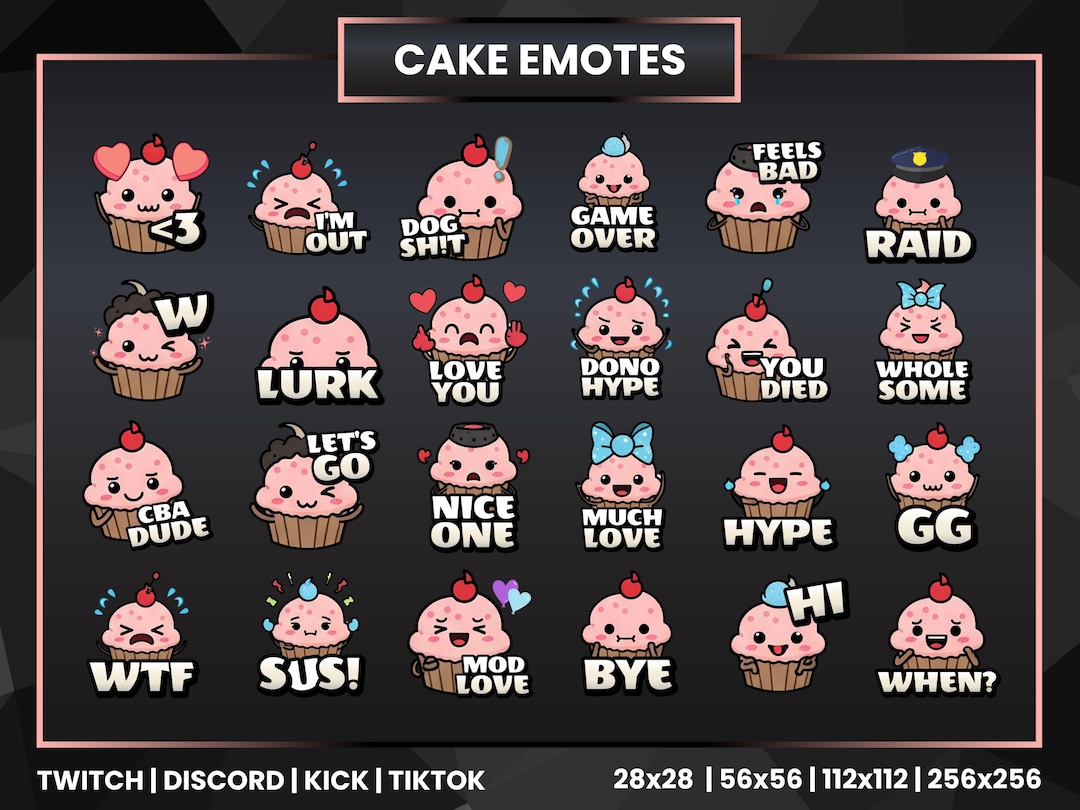 Cute Cake Emotes for Twitch, Discord, Kick & Tiktok | 28 Sweet Reaction ...