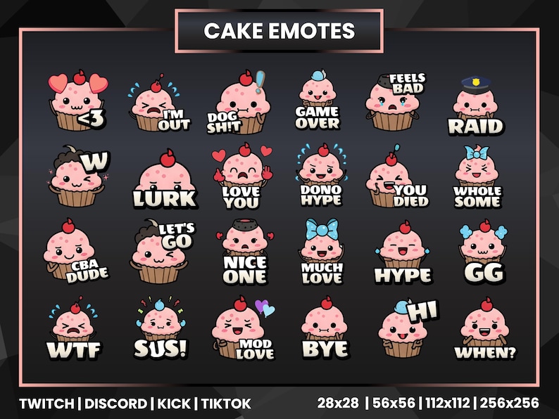 Cute Cake Emotes for Twitch, Discord, Kick & Tiktok | 28 Sweet Reaction ...