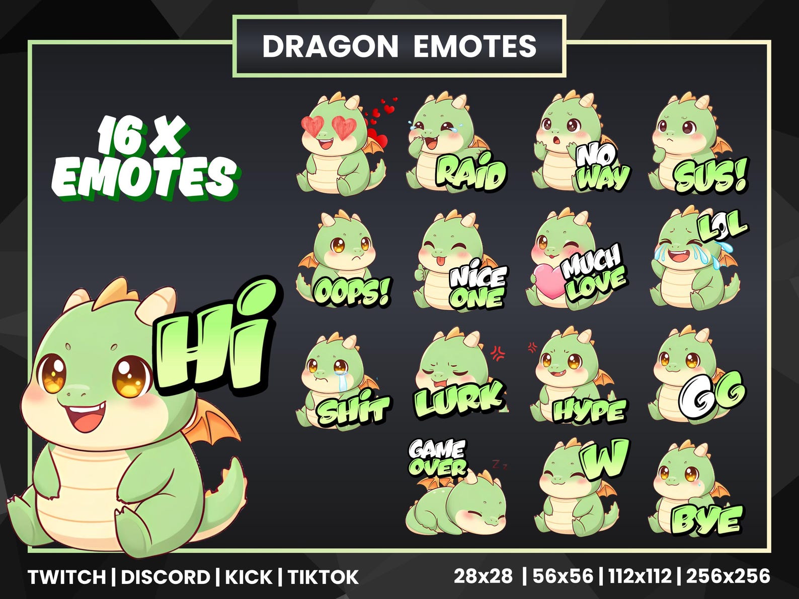 Dragon Emotes for Twitch & Discord | 16 Cute Dragon Stream Emotes ...