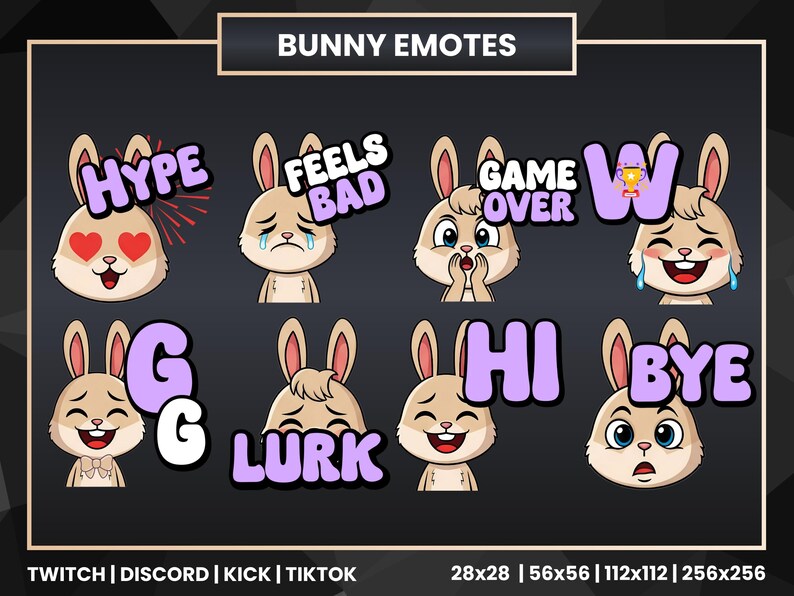 Bunny Emotes Pack for Twitch | Cute Streamer Emotes | Bunny Emoji Set ...