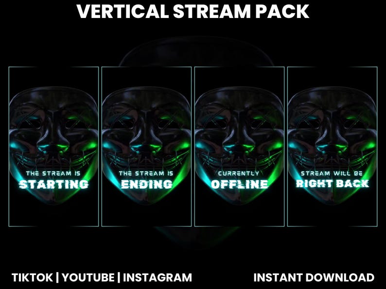 Neon Hacker Mask Vertical Stream Pack | Cyberpunk Twitch Overlay ...