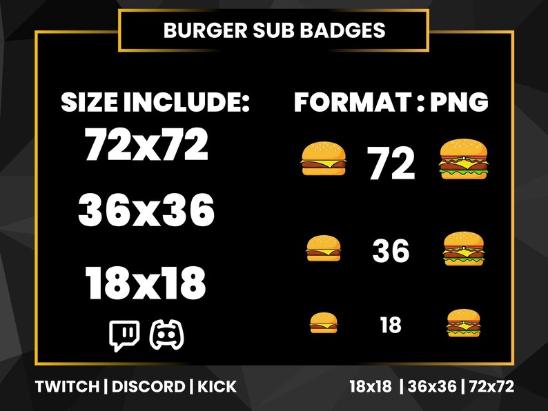 Burger Twitch Sub Badges | Cute Food-themed Bit Badges for Stream ...