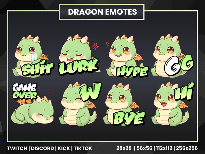 Dragon Emotes for Twitch & Discord | 16 Cute Dragon Stream Emotes ...