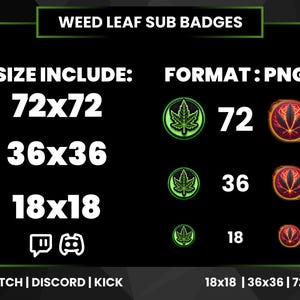 Weed Leaf Twitch Sub Badges | Twitch Bit Badges | 420 Lover Badges ...