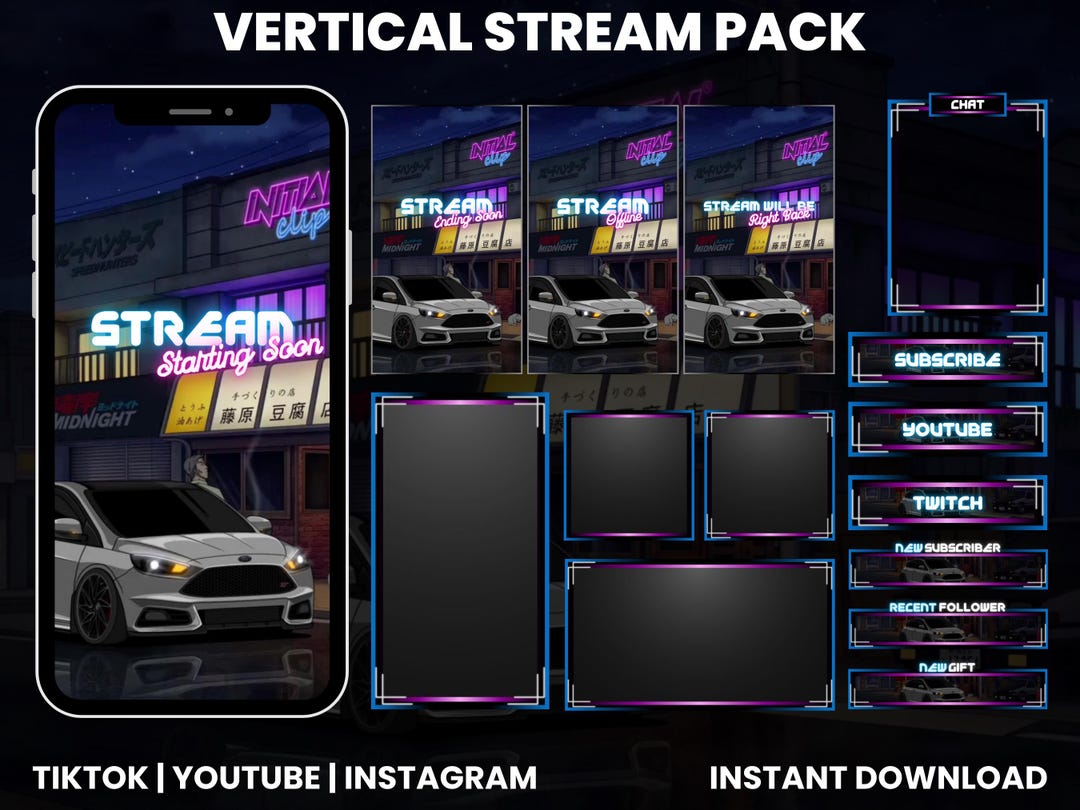 Neon Car Vertical Stream Pack Overlay | Tiktok, Youtube & Instagram ...