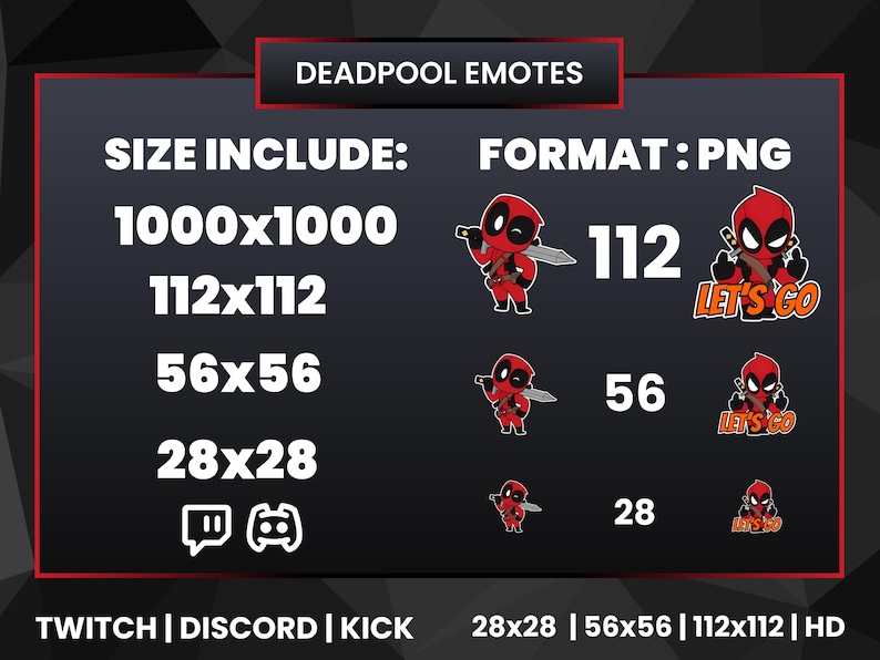 Deadpool Twitch Emotes | Text Emotes | Deadpool Emotes | Chibi Emotes ...