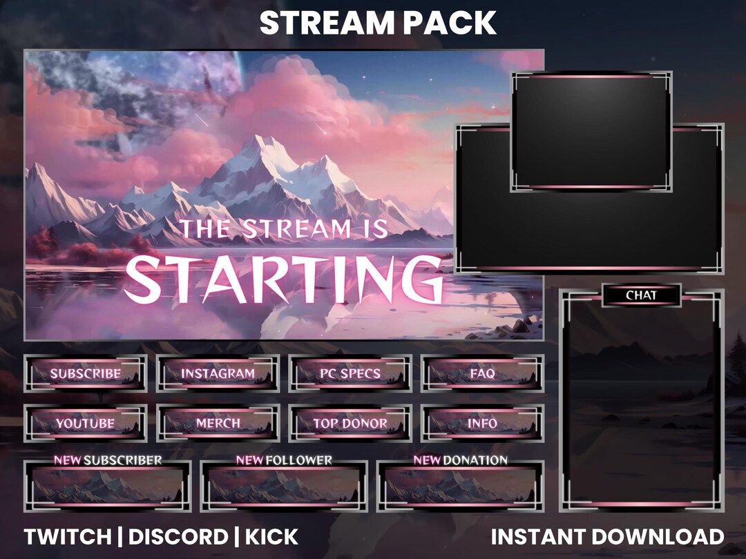 Animated Twitch Stream Pack | Webcam Overlay | Pink Lake Reflection ...