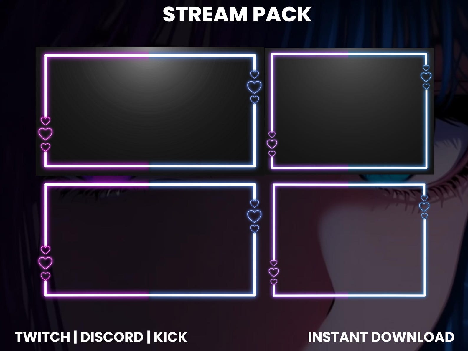 Anime Girl Stream Overlay Pack for Twitch, Youtube, Kick | Animated ...