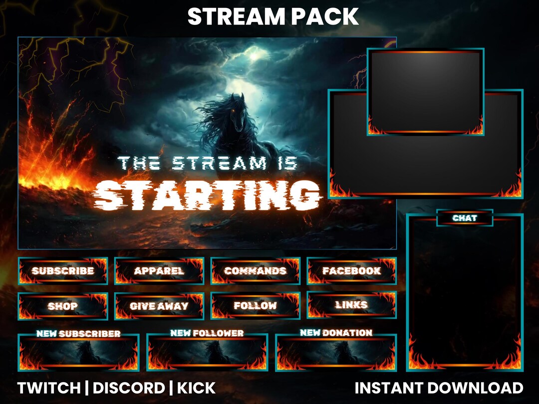 Animated Twitch Stream Pack | Thunder Horse Stream Pack | Fire Stream ...