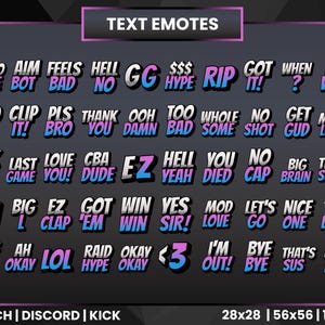 50 Text Emotes | Twitch Emotes | Pink Purple Blue Neon Emotes | Discord ...