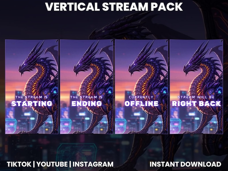 Cyber Dragon Vertical Stream Pack | Tiktok Twitch Overlay | Youtube ...