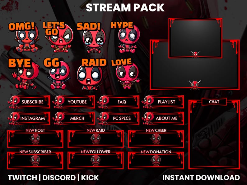 Twitch Stream Pack | Twitch Screen Overlay | Deadpool Stream Pack ...