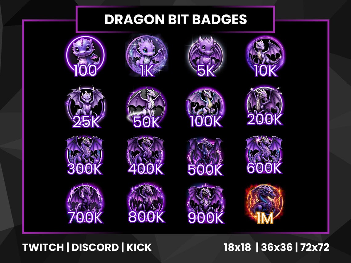 Purple Dragon Twitch Bit Badges | Founders Bit Badges | Follower Bits ...