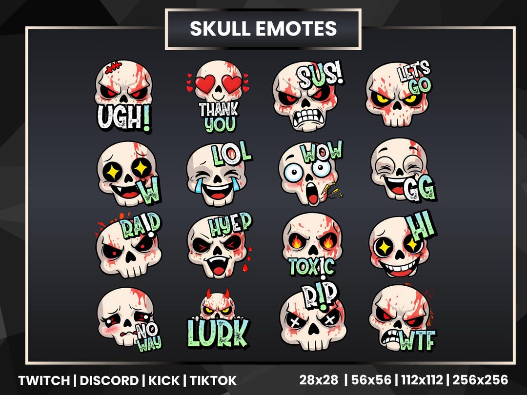 Skull Emotes Pack | Horror Twitch Emotes | Creepy Discord & Kick Chat ...