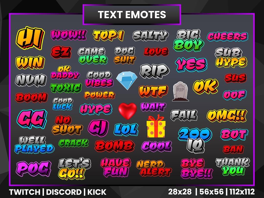 50 Text Emotes | Twitch Emotes | Colourful Emotes | Neon Emotes ...