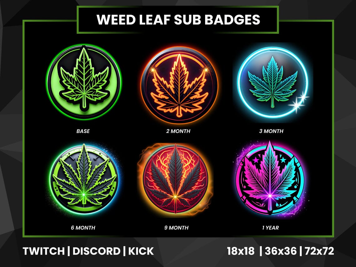 Weed Leaf Twitch Sub Badges | Twitch Bit Badges | 420 Lover Badges ...
