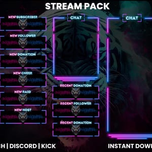 Neon White Tiger Twitch Stream Pack | Twitch Screen Overlay | Twitch ...