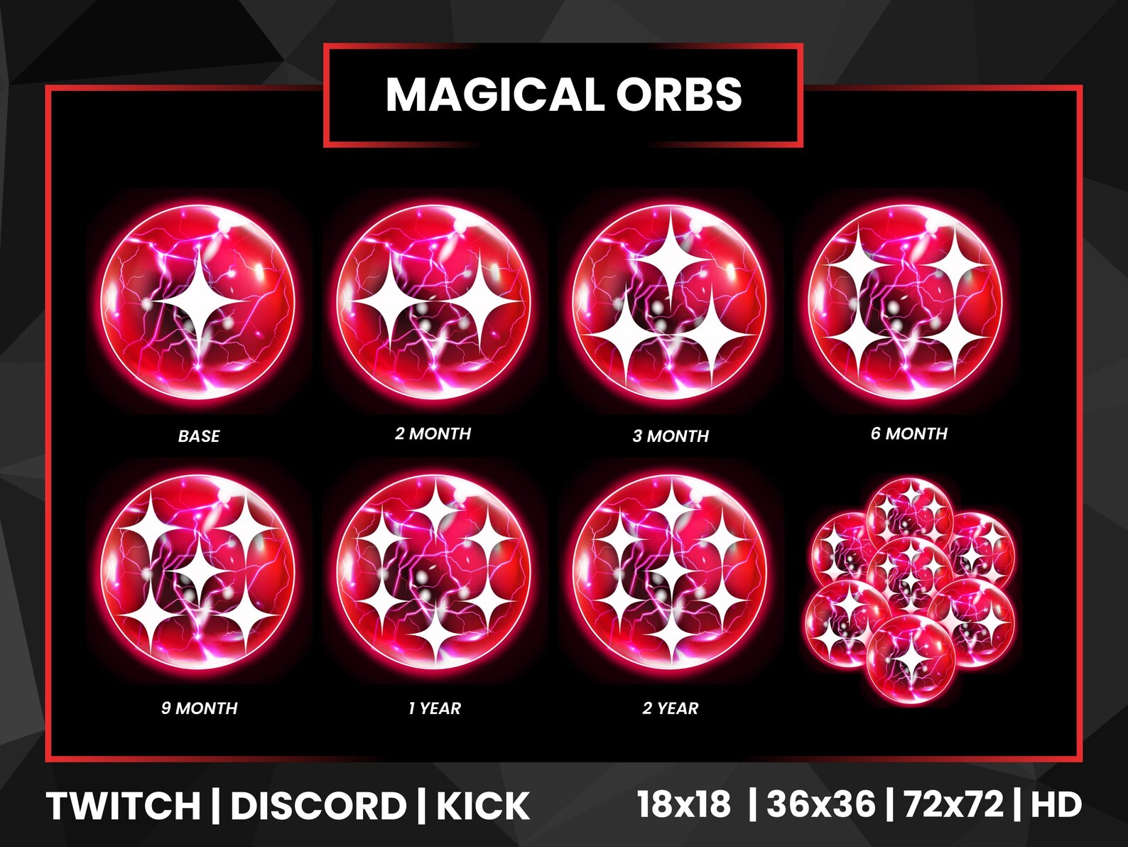 Dragon Orbs Twitch Sub Badges | Bit Badges Twitch | Red Orbs Bit Badges ...