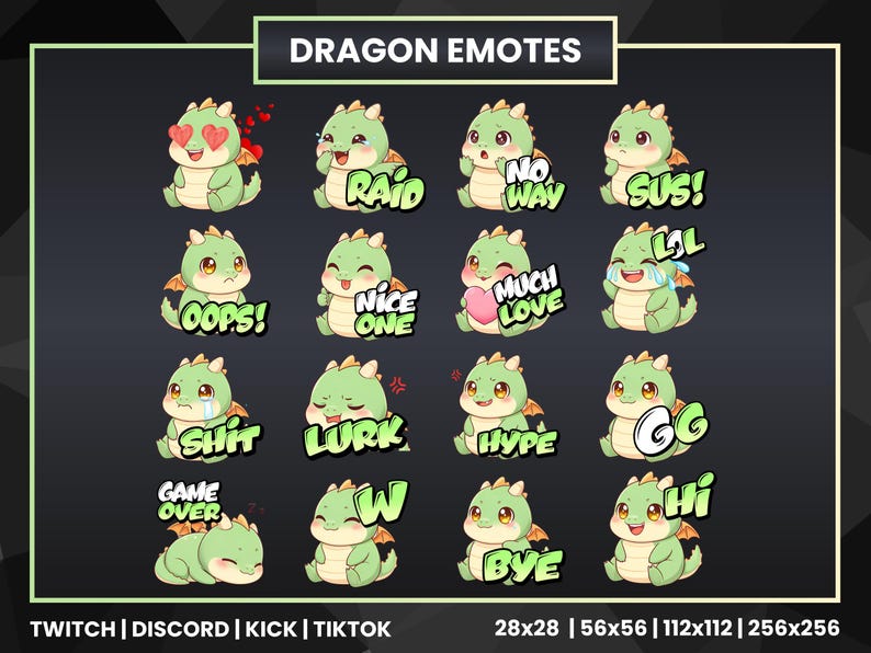 Dragon Emotes for Twitch & Discord | 16 Cute Dragon Stream Emotes ...