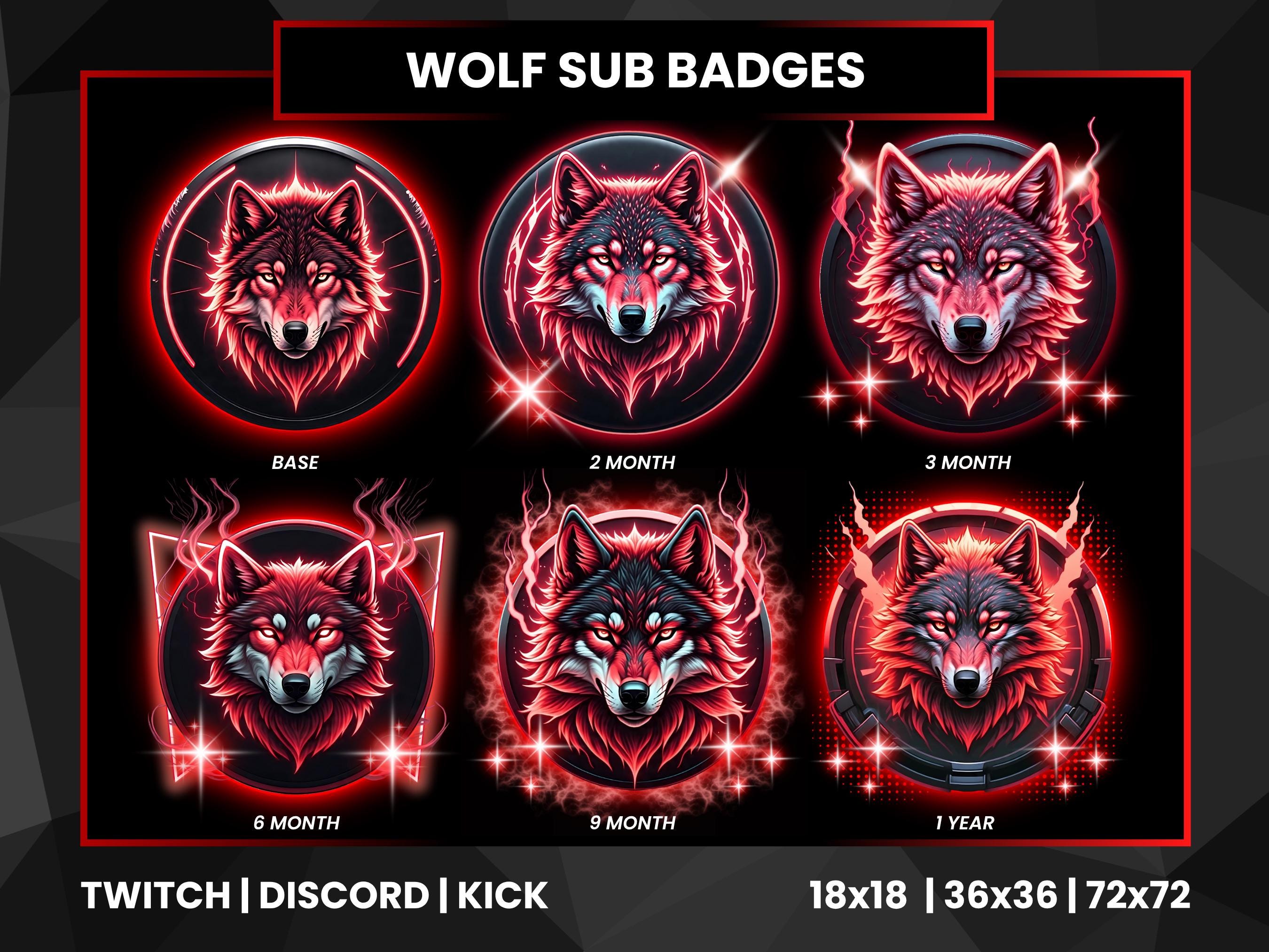 Werewolf Twitch Sub Badges | Neon Red Badges | Bit Badges Twitch | Wolf ...