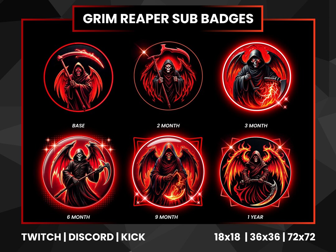 Grim Reaper Sub Badges for Twitch, Discord & Kick – Dark Red Skull ...
