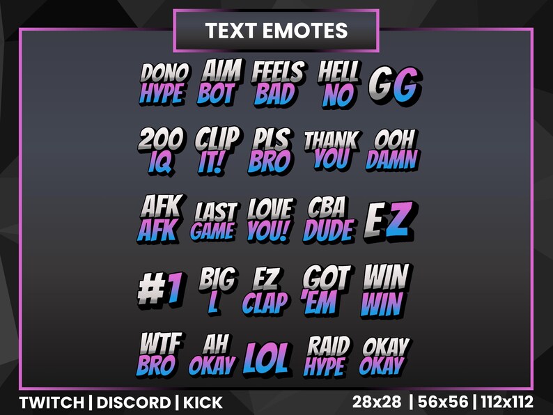 50 Text Emotes | Twitch Emotes | Pink Purple Blue Neon Emotes | Discord ...