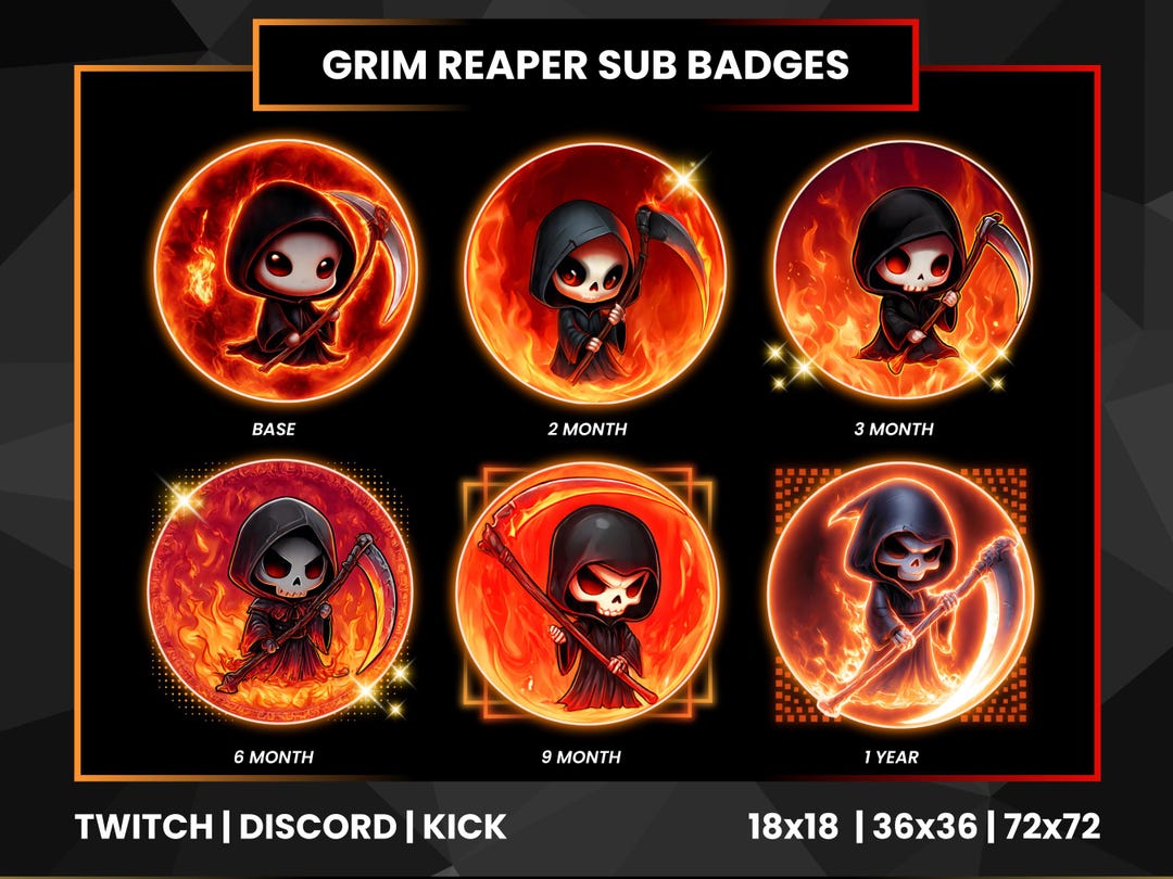 Grim Reaper Sub Badges for Twitch, Discord & Kick | Dark Gothic ...