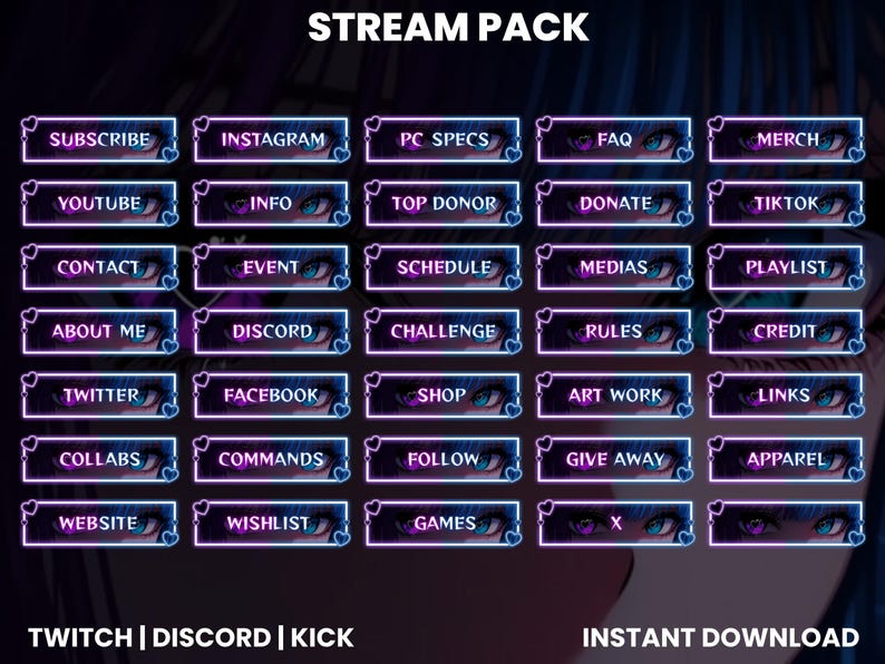 Anime Girl Stream Overlay Pack for Twitch, Youtube, Kick | Animated ...