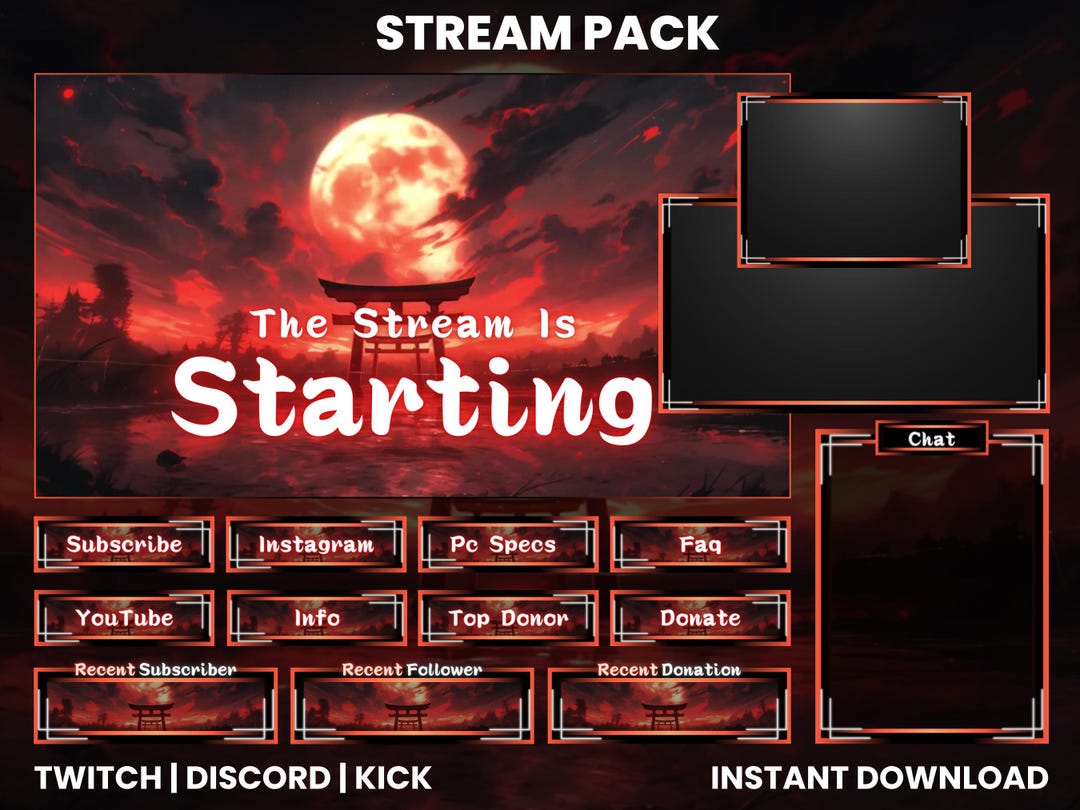 Animated Twitch Stream Pack | Red Tori Gate Moon Night | Twitch Screen ...