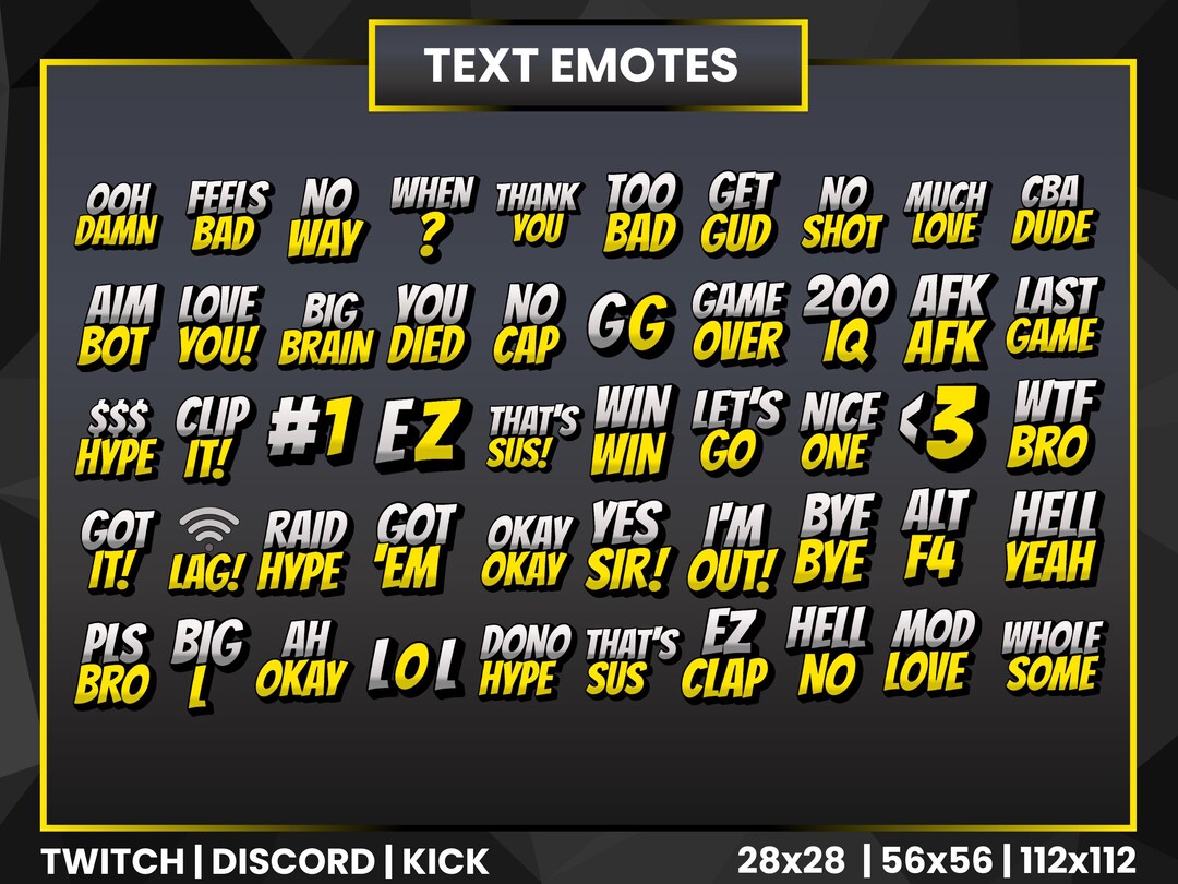 50 Text Emotes | Twitch Emotes | Grey Yellow Emotes | Discord Emote ...