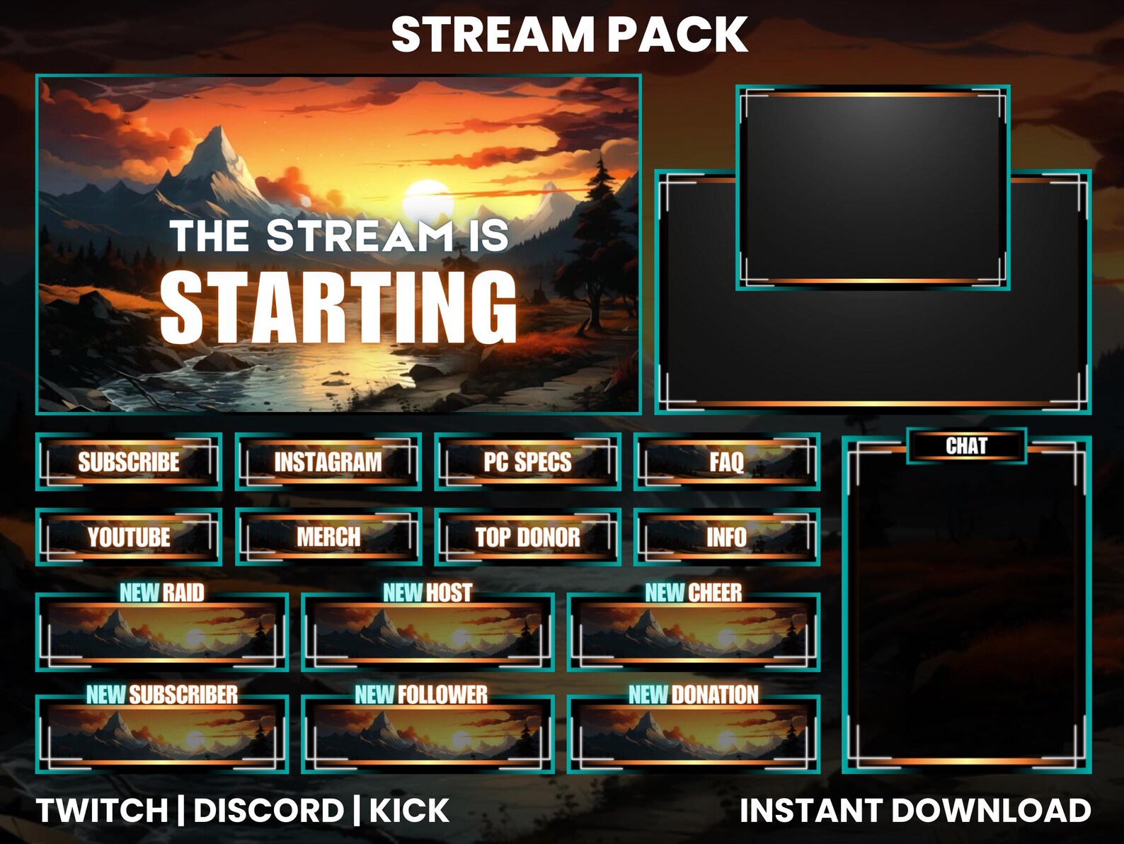Mountain Sunrise Twitch Stream Pack | Animated Screens | Twitch Overlay ...
