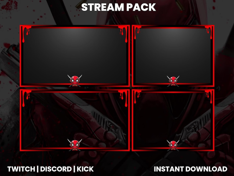Twitch Stream Pack | Twitch Screen Overlay | Deadpool Stream Pack ...