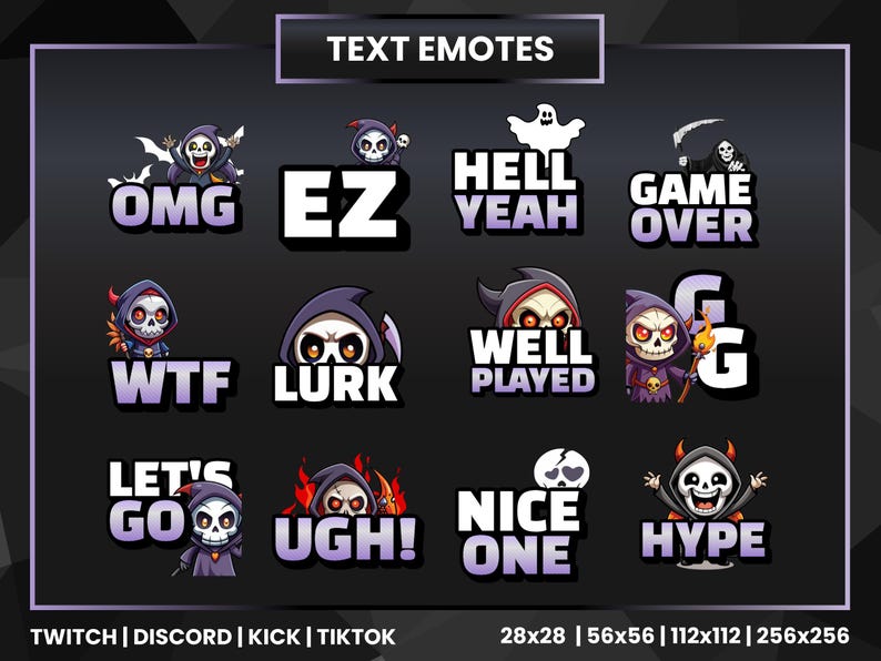24 X Grim Reaper Emotes | Twitch Emotes | Purple and White Emotes ...